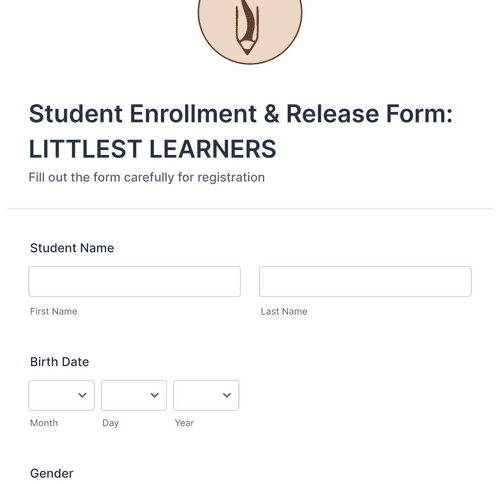 Student Enrollment & Release Form: Littlest Learners Form Template | Jotform