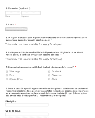 Student Feedback Form in Romanian Form Template | Jotform