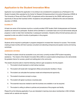 Student Incubator Application Form Template | Jotform