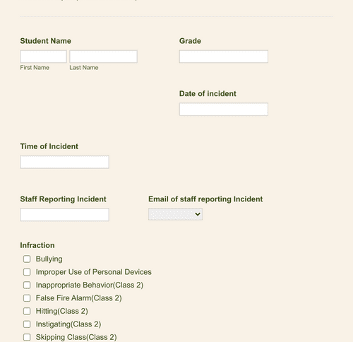 Student Infraction Report Form Template | Jotform