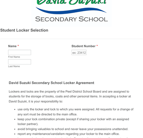 Student Locker Selection Form Template | Jotform