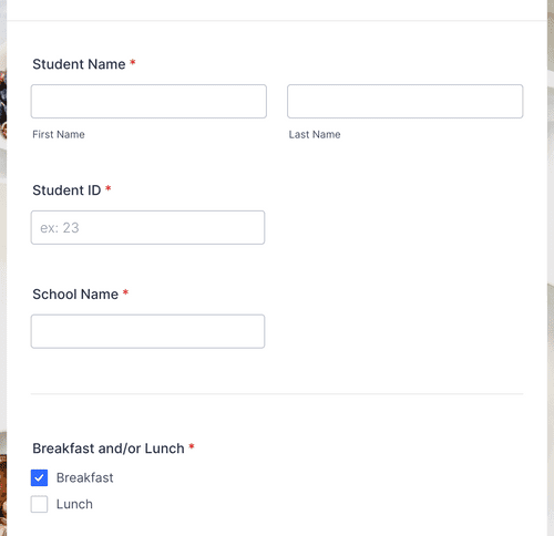 Student Monthly Food Order Form Template | Jotform