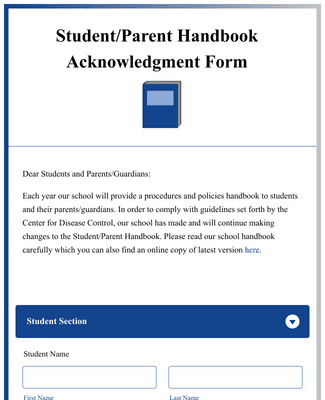 Student Parent Handbook Acknowledgment Form Template | JotForm