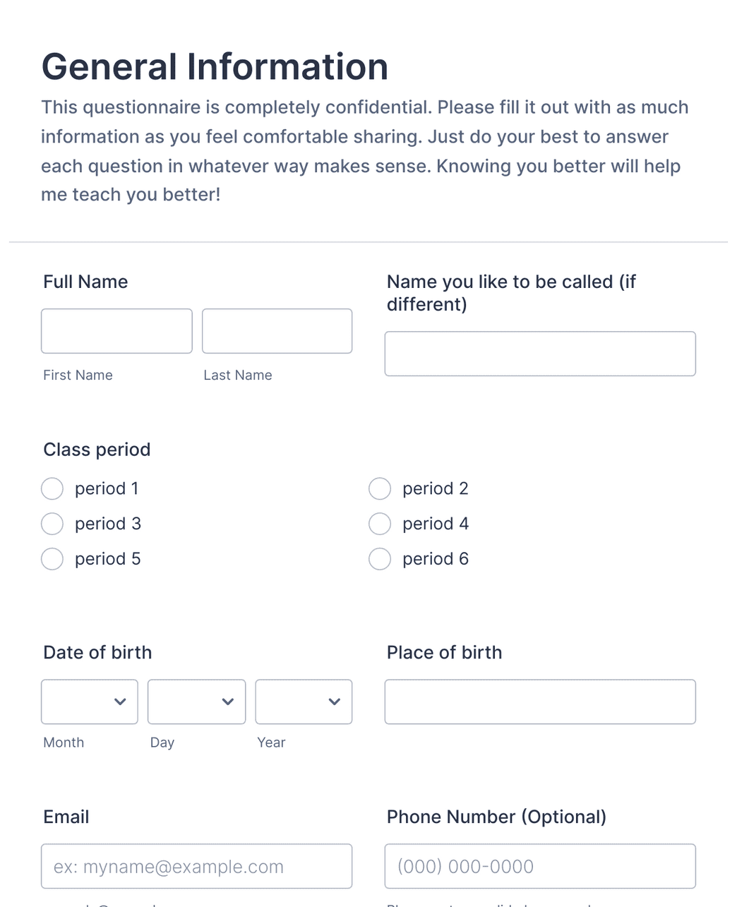 Student Questionnaire Form Template | Jotform