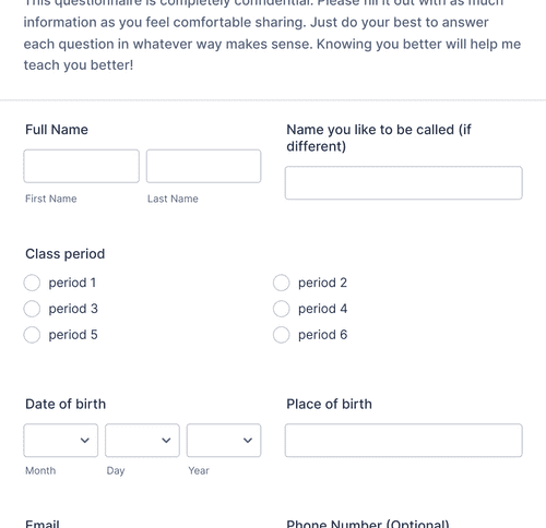 Student Questionnaire Form Template | Jotform