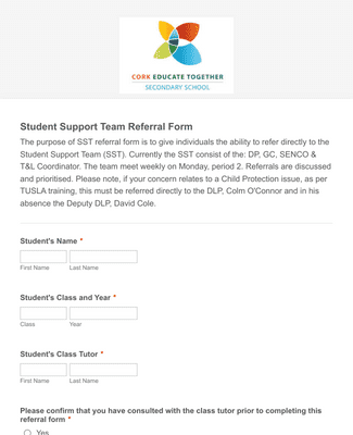 Student Support Team Referral Form Template | Jotform
