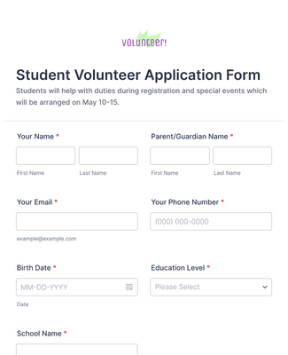 Student Volunteer Application Form Template | Jotform