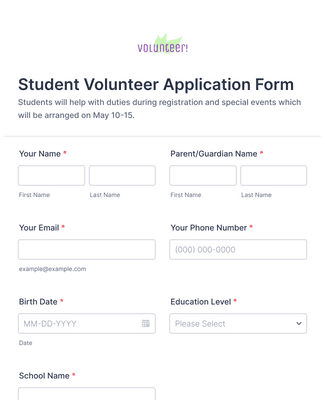 Student Volunteer Application Form Template | Jotform