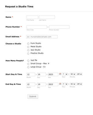 Studio Time Request Form Template | Jotform