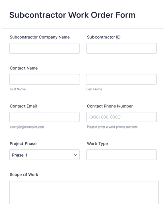 Subcontractor Work Order Form Template | Jotform