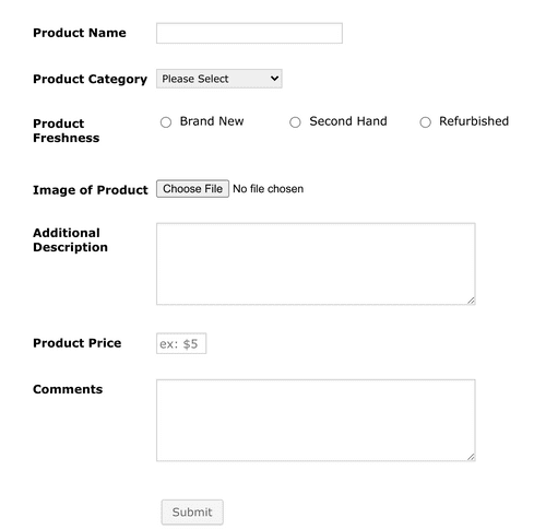 Submit a Product Form Template | Jotform