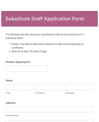 Substitute Staff Application Form Template | Jotform