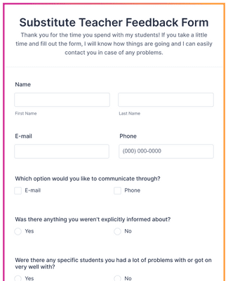 Substitute Teacher Feedback Form Template | JotForm