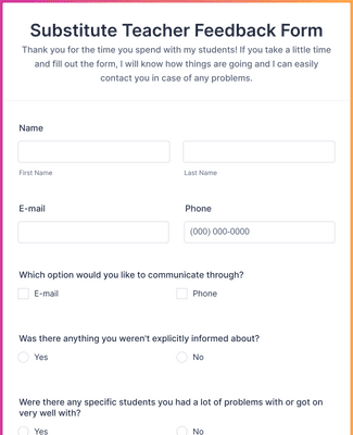 Substitute Teacher Feedback Form Template | Jotform