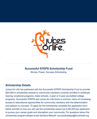 Successful STEPS Scholarship Fund Form Template | Jotform