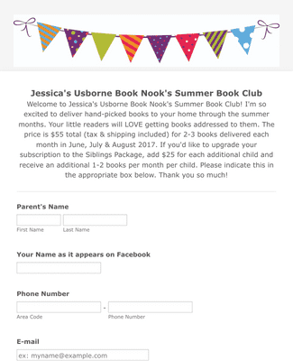 Summer Book Club Registration Form Template | Jotform