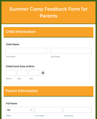 Summer Camp Feedback Form for Parents Form Template | Jotform