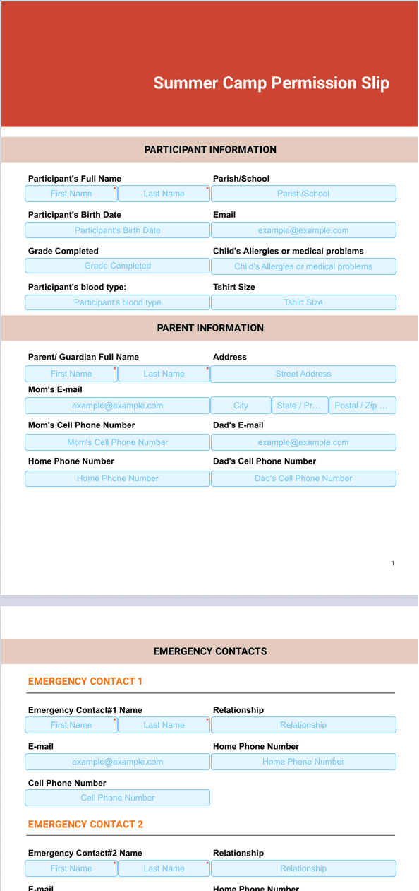 Summer Camp Permission Slip - Sign Templates | Jotform