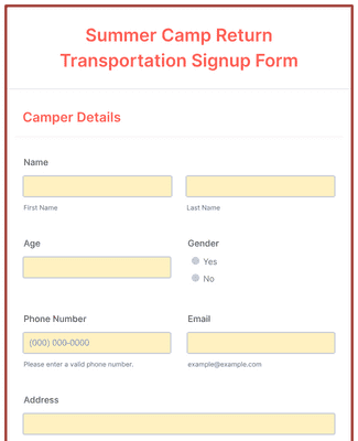 Summer Camp Return Transportation Signup Form Template | Jotform