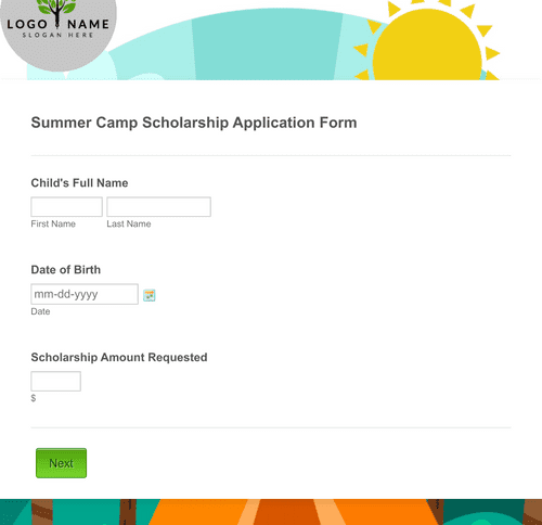 Summer Camp Scholarship Application Form Template | Jotform