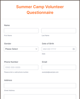 Summer Camp Volunteer Questionnaire Form Template | Jotform