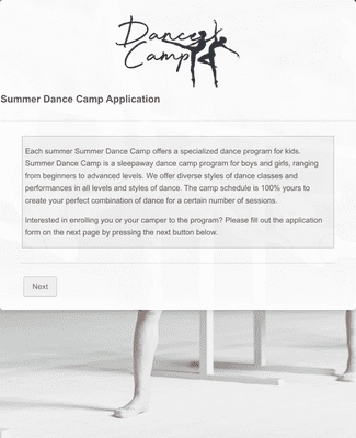 Summer Dance Camp Application Form Template | Jotform