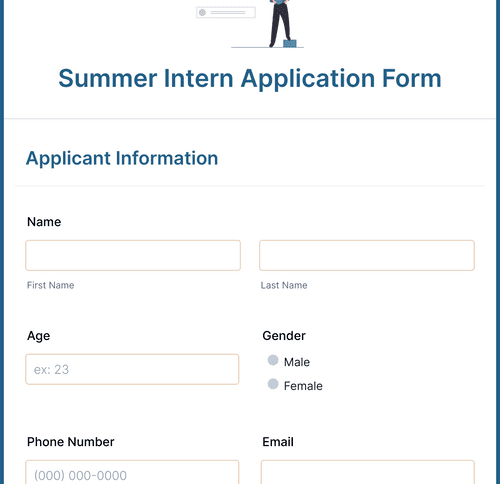Summer Intern Application Form Template | Jotform