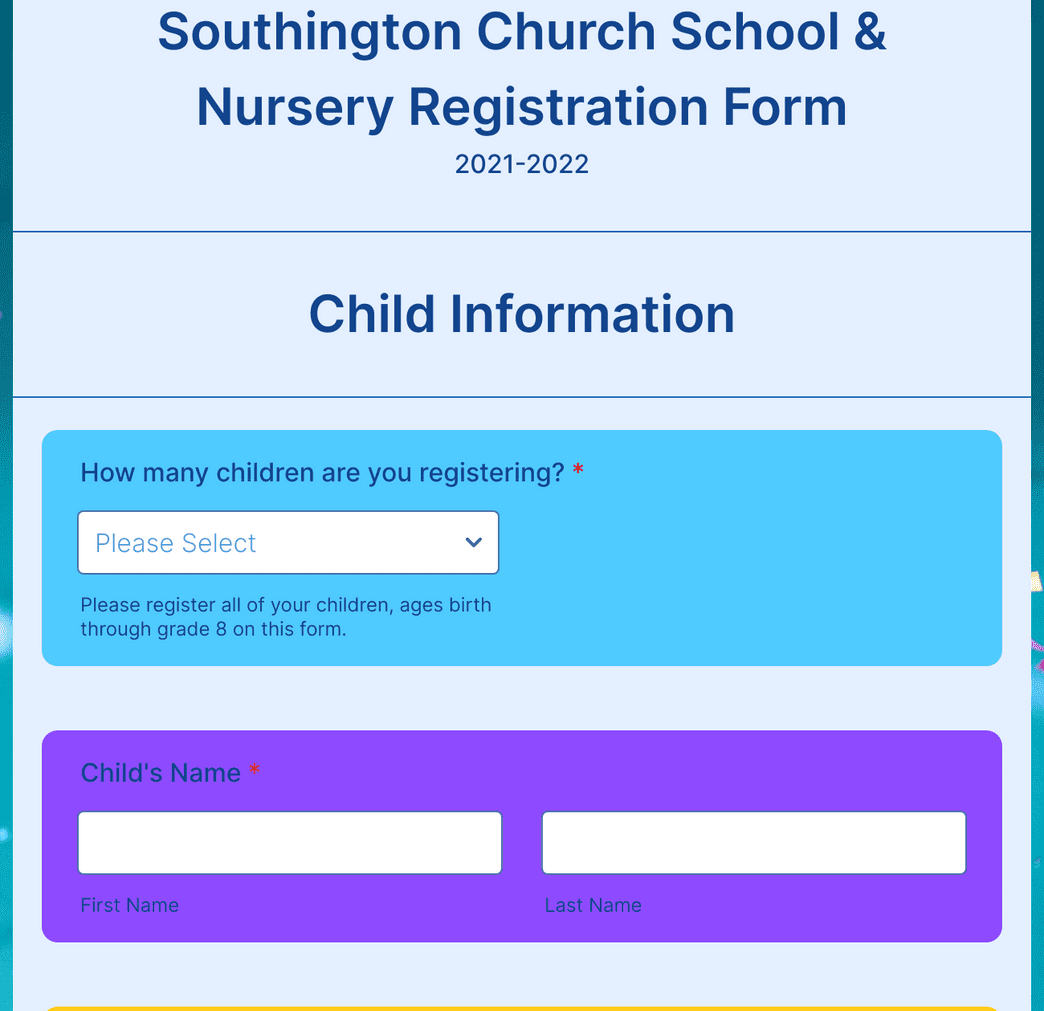 Sunday School/Nursery Registration Form Template | Jotform