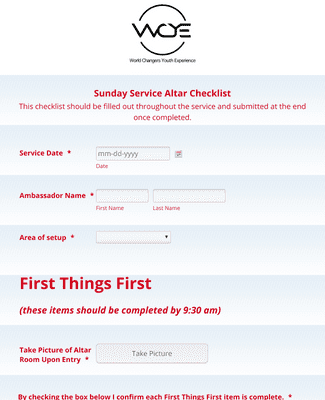 Sunday Service Altar Checklist Form Template | Jotform
