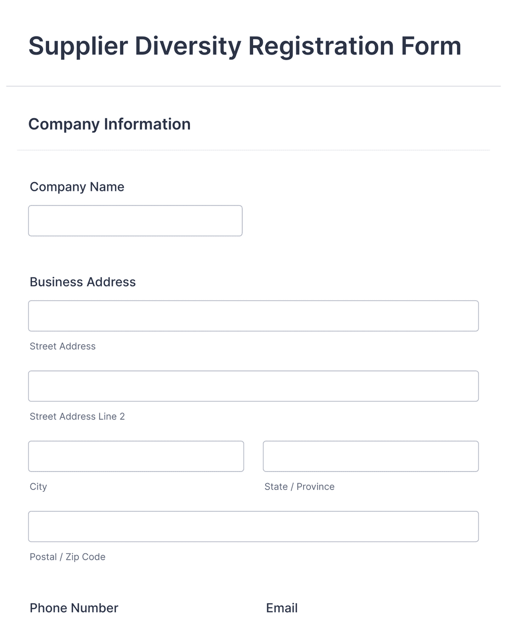 Supplier Diversity Registration Form Template | Jotform