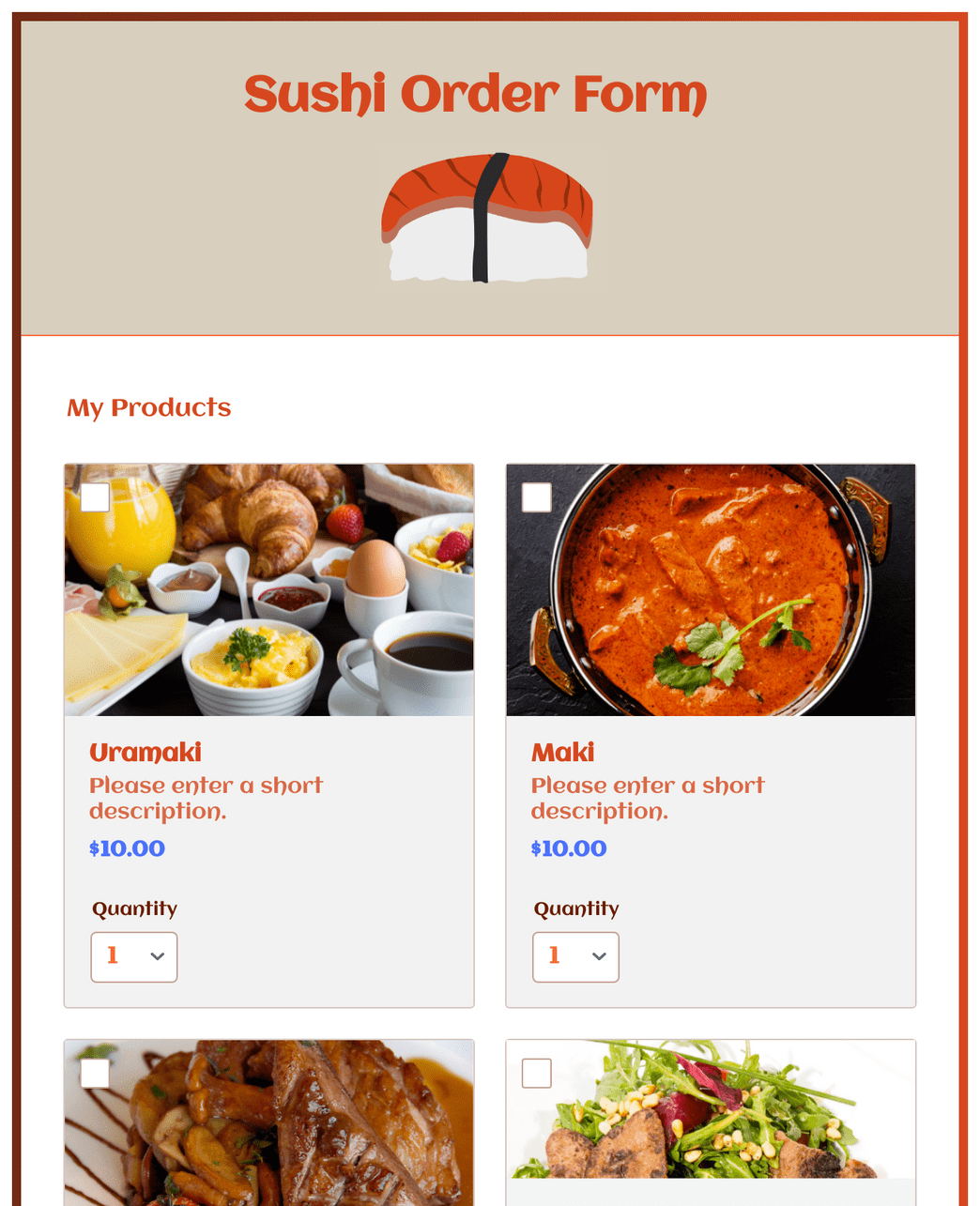 Sushi Order Form Template | Jotform
