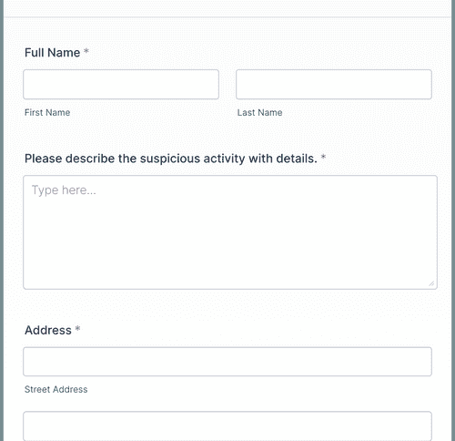 Suspicious Activity Report Form Template | Jotform