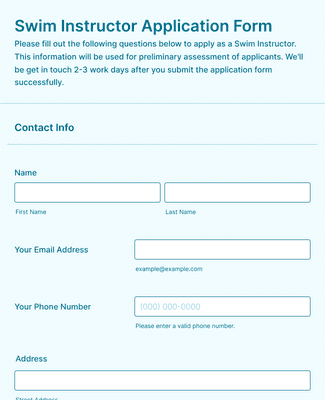 Swim Instructor Application Form Template | Jotform