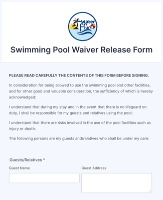 Swimming Pool Waiver Release Form Template | Jotform
