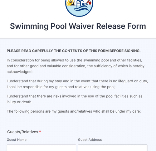 Swimming Pool Waiver Release Form Template Jotform