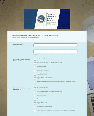 S.Y. 2021-2022 MODIFIED LEARNER ENROLMENT SURVEY Form Template | Jotform