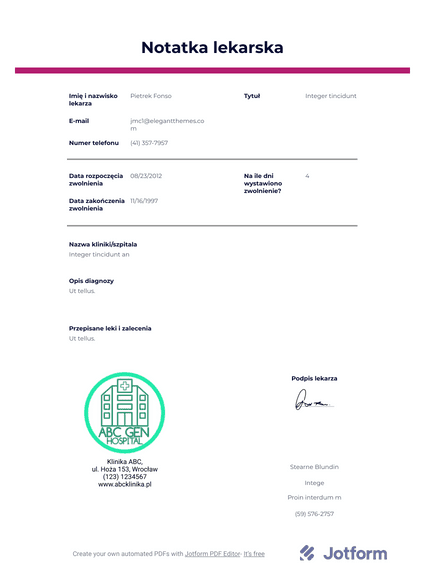 Szablon Notatki Lekarskiej - Szablony PDF | Jotform