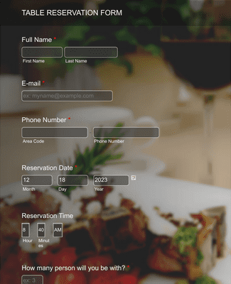 Table Reservation Form Template | Jotform