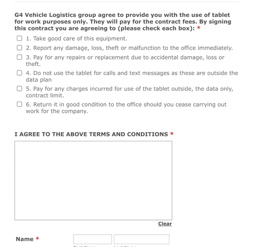 Tablet Agreement Contract Form Template | Jotform