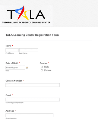 TALA Learning Center Registration Form Template | Jotform