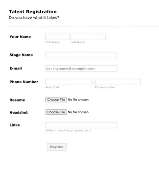 Talent Registration Form Template | Jotform