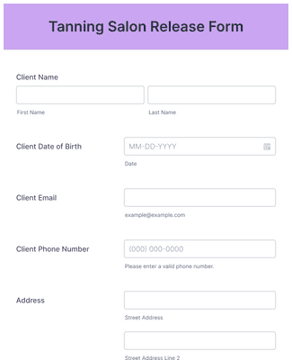 Tanning Salon Release Form Template | Jotform