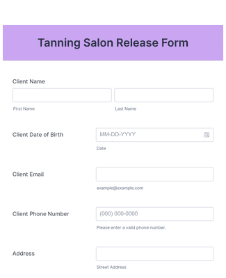 Tanning Salon Release Form Template | Jotform