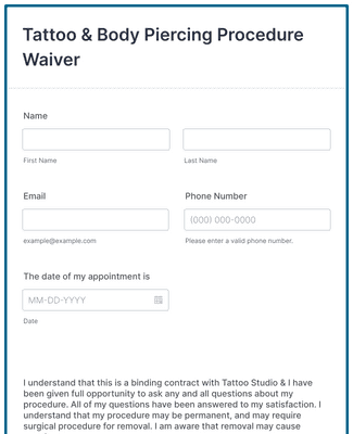 Tattoo and Body Piercing Procedure Waiver Form Template | Jotform