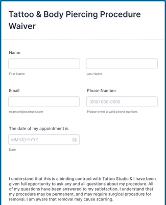 Tattoo and Body Piercing Procedure Waiver Form Template | Jotform