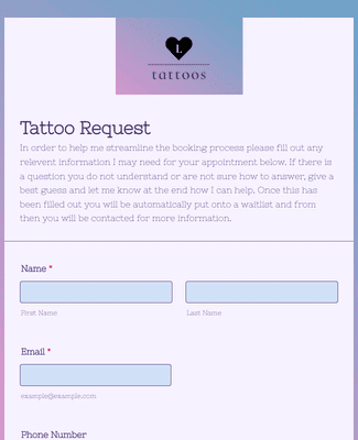 Tattoo Request Form Template | Jotform