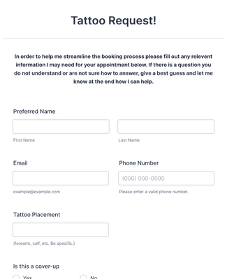 Tattoo Request Form Template | Jotform