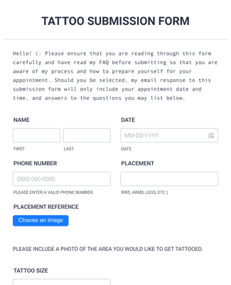Tattoo Submission Form Template | Jotform