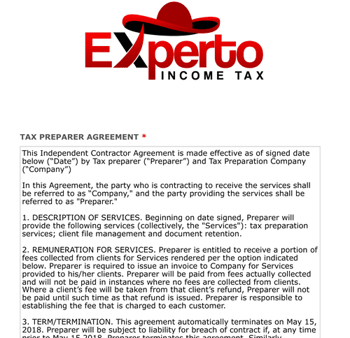 Tax Preparer Agreement Form Template | Jotform