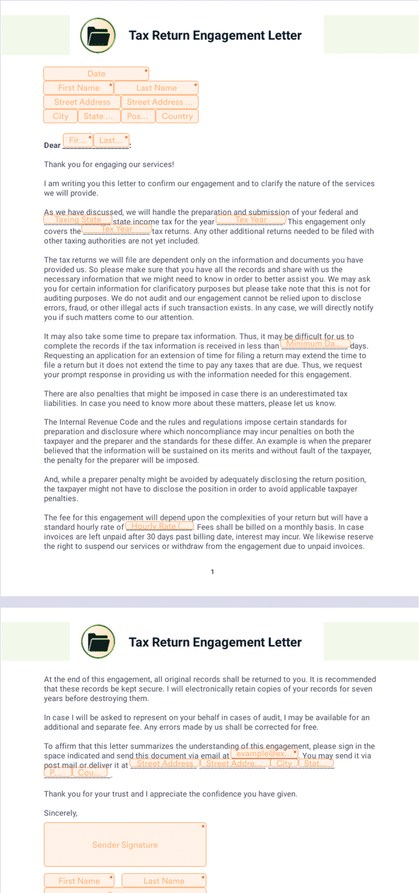 Tax Return Engagement Letter Sign Templates Jotform